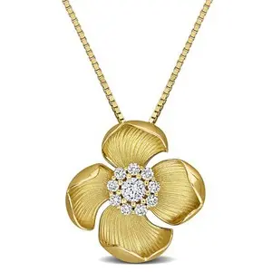 JULIANNA B. Lab-grown Diamond Flower Necklace In Yellow Plated Sterling Silver - Yellow-plated