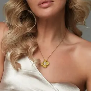 JULIANNA B. Lab-grown Diamond Flower Necklace In Yellow Plated Sterling Silver