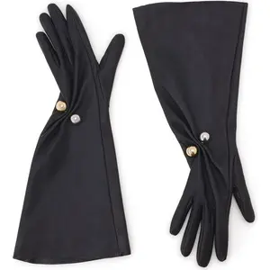 LANVIN Ondine" Leather Gloves With Metal Buttons - Black