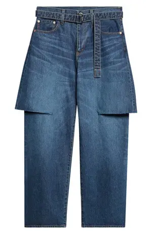 Sacai Sliced Belted Denim Jeans - Blue