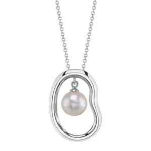 The Pearl Source White Freshwater Cultured Pearl Pendant Necklace - Sterling Silver