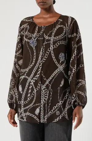 Marina Rinaldi Jewel Print Long Sleeve Georgette Tunic