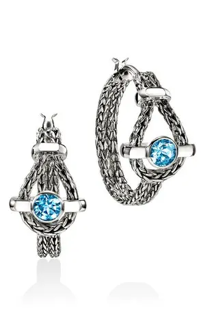 John Hardy Icon Sterling Swiss Blue Topaz Hoop Earrings - Silver