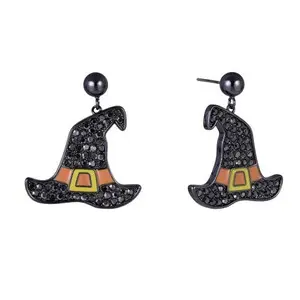 HALLMARK Halloween Witch Hat Statement Earrings - Black