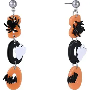 HALLMARK Halloween "boo" Dangle Earrings With Charms - Black