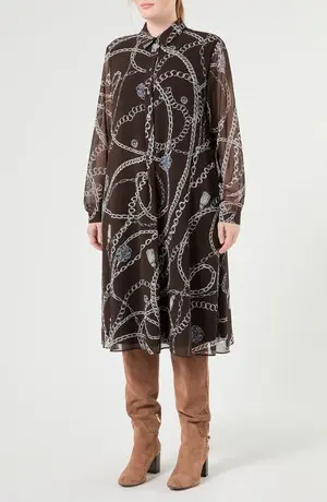 Marina Rinaldi Chain Print Long Sleeve Shirt Dress