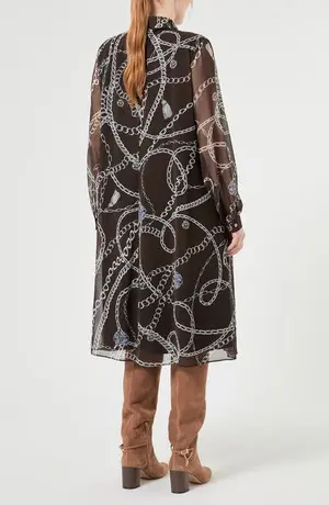 Marina Rinaldi Chain Print Long Sleeve Shirt Dress
