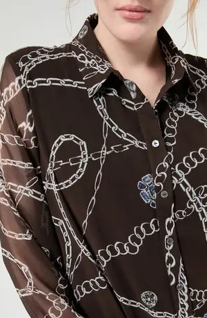 Marina Rinaldi Chain Print Long Sleeve Shirt Dress