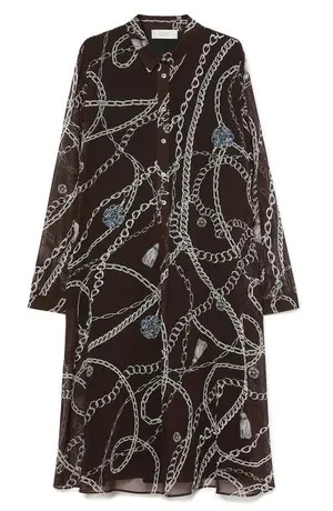 Marina Rinaldi Chain Print Long Sleeve Shirt Dress