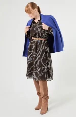 Marina Rinaldi Chain Print Long Sleeve Shirt Dress