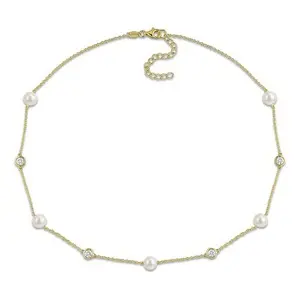 JULIANNA B. Cultured Pearl And Lab-grown Diamond Station Necklace