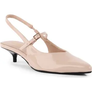 Seychelles Faux Leather Slingback Pumps With Kitten Heel - Beige