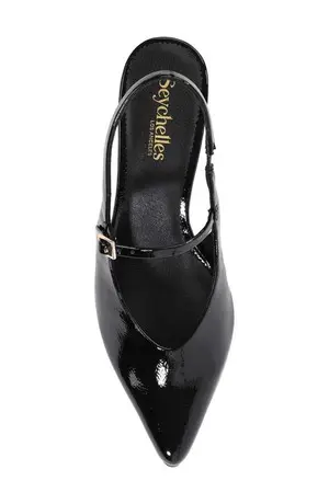 Seychelles Faux Leather Slingback Pumps With Kitten Heel - Black
