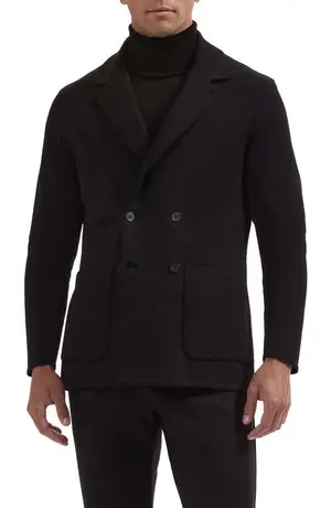 Bugatchi Double Breasted Merino Wool Sweater Blazer - Black