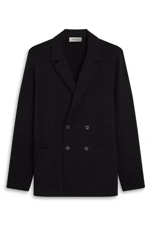 Bugatchi Double-breasted Merino Wool Sweater Blazer - Black
