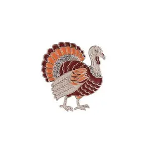 HALLMARK Enamel Turkey Pin With Rhinestone Accents - Orange