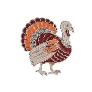 HALLMARK Enamel Turkey Pin With Rhinestone Accents