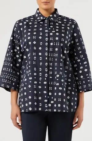 Marina Rinaldi Geometric Print Cotton Shirt