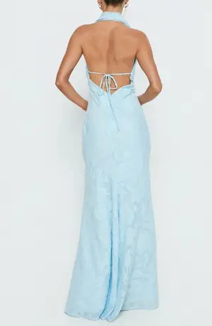 Princess Polly Halter Neck Cowl Plunge Textured Maxi Dress