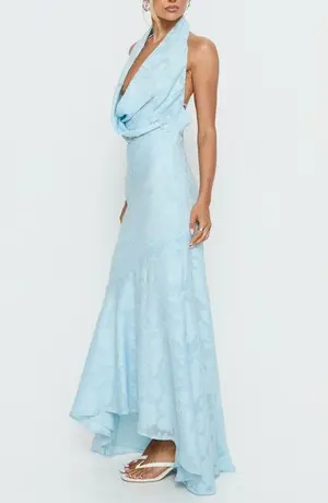 Princess Polly Halter Neck Cowl Plunge Textured Maxi Dress