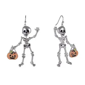 HALLMARK Skeleton And Candy Bucket Dangle Earrings - Silver