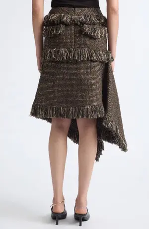 Sacai Fringe Asymmetric Wool Blend Tweed Skirt