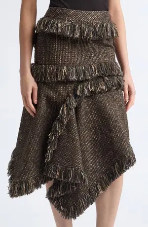 Sacai Fringe Asymmetric Wool Blend Tweed Skirt