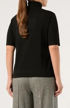 Marina Rinaldi Radice Virgin Wool Short Sleeve Turtleneck Sweater - Black