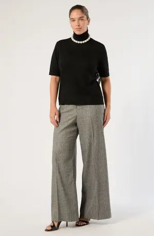 Marina Rinaldi Radice Virgin Wool Short Sleeve Turtleneck Sweater - Black