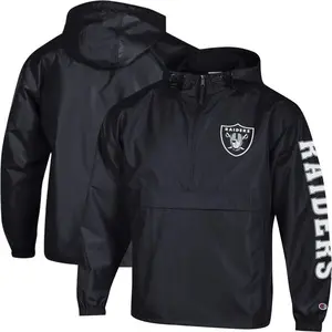 Champion Las Vegas Raiders Packable Hooded Windbreaker Half-zip Jacket