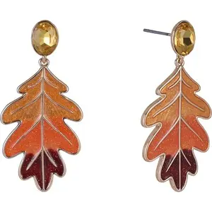 HALLMARK Glitter Enamel Oak Leaf Dangle Earrings