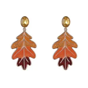 HALLMARK Glitter Enamel Oak Leaf Dangle Earrings