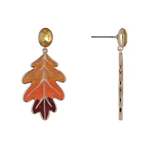 HALLMARK Glitter Enamel Oak Leaf Dangle Earrings