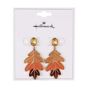 HALLMARK Glitter Enamel Oak Leaf Dangle Earrings