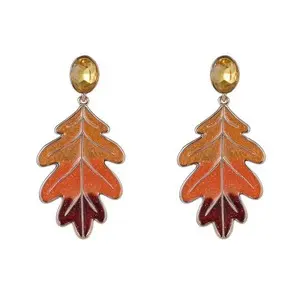 HALLMARK Glitter Enamel Oak Leaf Dangle Earrings