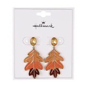 HALLMARK Glitter Enamel Oak Leaf Dangle Earrings