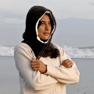 NIRVANNA DESIGNS Lambswool Crochet Hood With Chin Ties