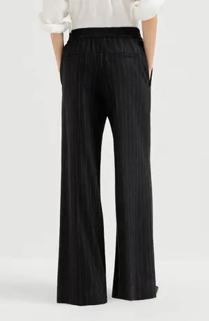 Brunello Cucinelli Virgin Wool Dazzling Chalk Stripe Loose Track Trousers