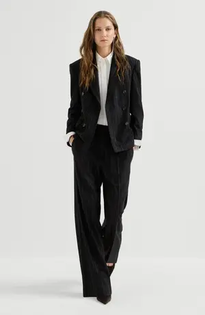 Brunello Cucinelli Virgin Wool Dazzling Chalk Stripe Loose Track Trousers