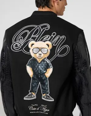 Philipp Plein Varsity Bomber Jacket With Teddy Bear Embroidery