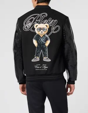 Philipp Plein Varsity Bomber Jacket With Teddy Bear Embroidery