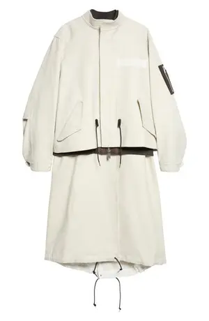 Sacai Wool Flannel & Nylon Twill Hybrid Coat