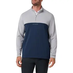 Travis Mathew Fibercloud Colorblocked Quarter Zip Pullover - Light Grey