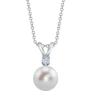 The Pearl Source 14k Freshwater Pearl And Diamond Pendant Necklace - White Gold
