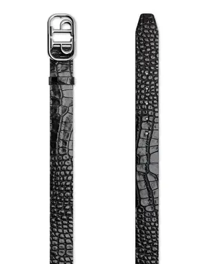 Philipp Plein Leather Belt Crocco Print Shiny Skull