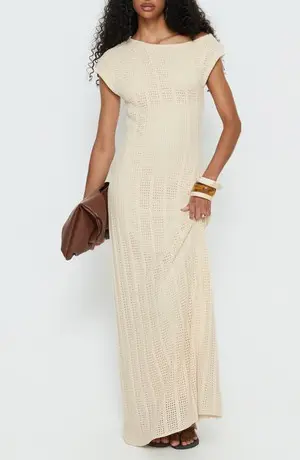 Princess Polly Cap Sleeve Pointelle Maxi Dress - Beige