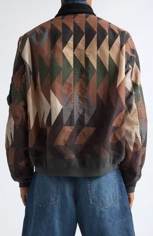 Sacai X A.p.c. Geometric Pattern Blouson With Corduroy Collar - Brown Multi