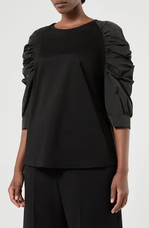 Marina Rinaldi Mixed Media Puff Sleeve Top