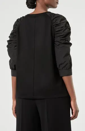 Marina Rinaldi Mixed Media Puff Sleeve Top