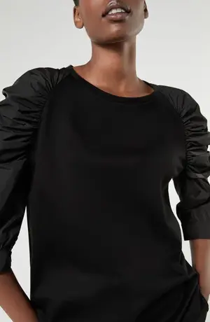 Marina Rinaldi Mixed Media Puff Sleeve Top
